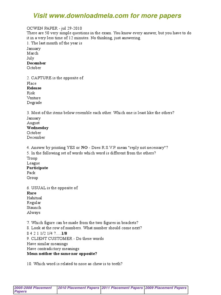 Ocwen Paper Candidate Experiences Bangalore 29 July 2010 | PDF