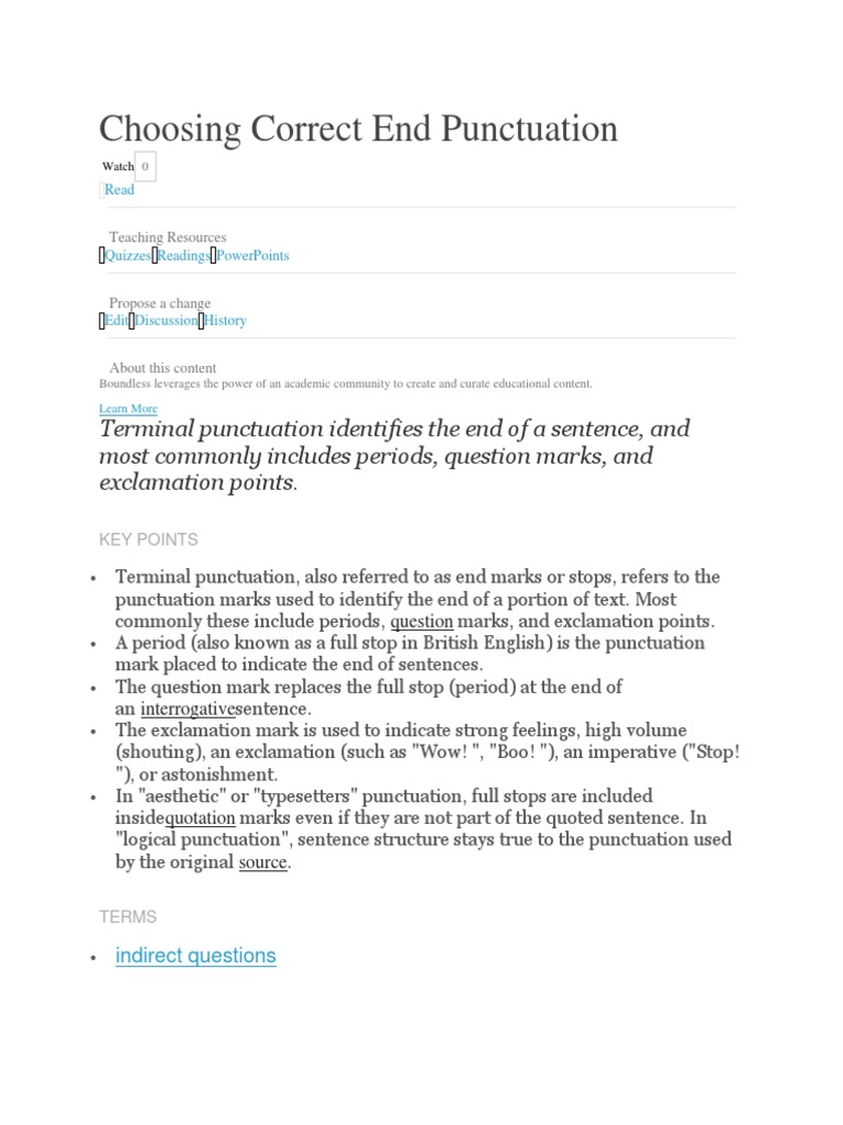 Choosing Correct End Punctuation | PDF | Ellipsis | Punctuation