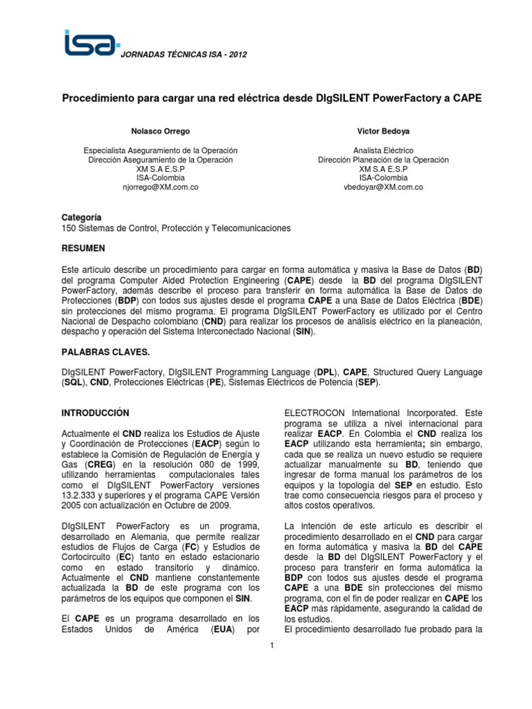 Procedimiento para Cargar Una Red Eléctrica Desde DIgSILENT PowerFactory A CAPE | PDF ...