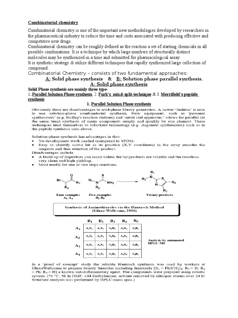 Combinatorial Chemistry: Solid Phase Synthesis Are Mainly Three Type ...