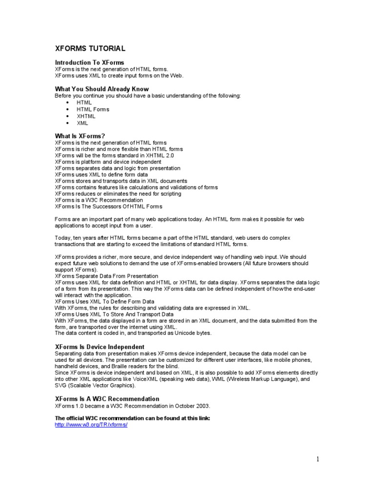 Xforms Tutorial | PDF | Html | Xhtml
