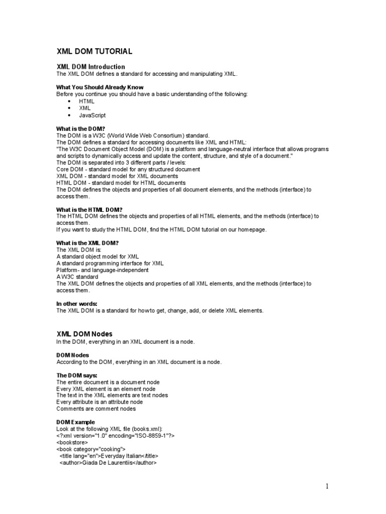 XML Dom Tutorial | PDF | Document Object Model | Xml