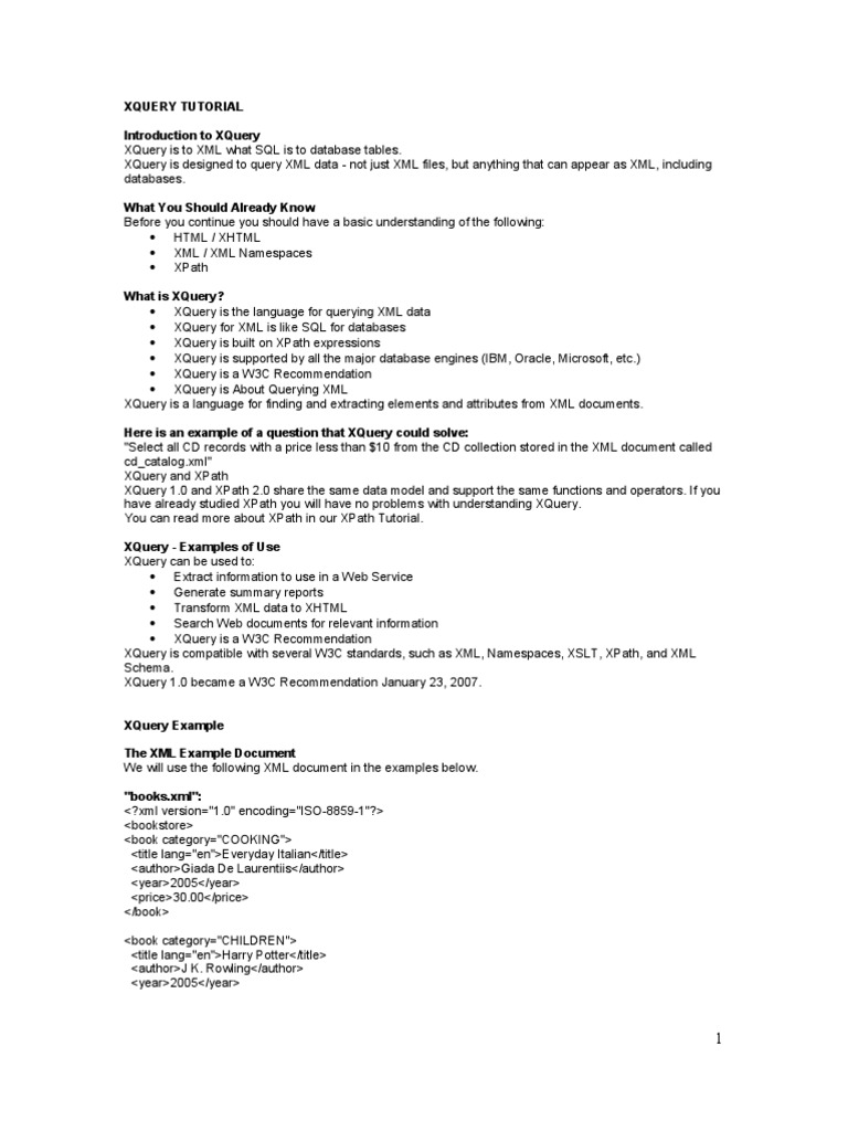 Xquery Tutorial | PDF | X Path | Xml