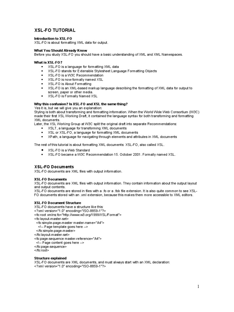 Xsl-Fo Tutorial | PDF | Xslt | Persistence