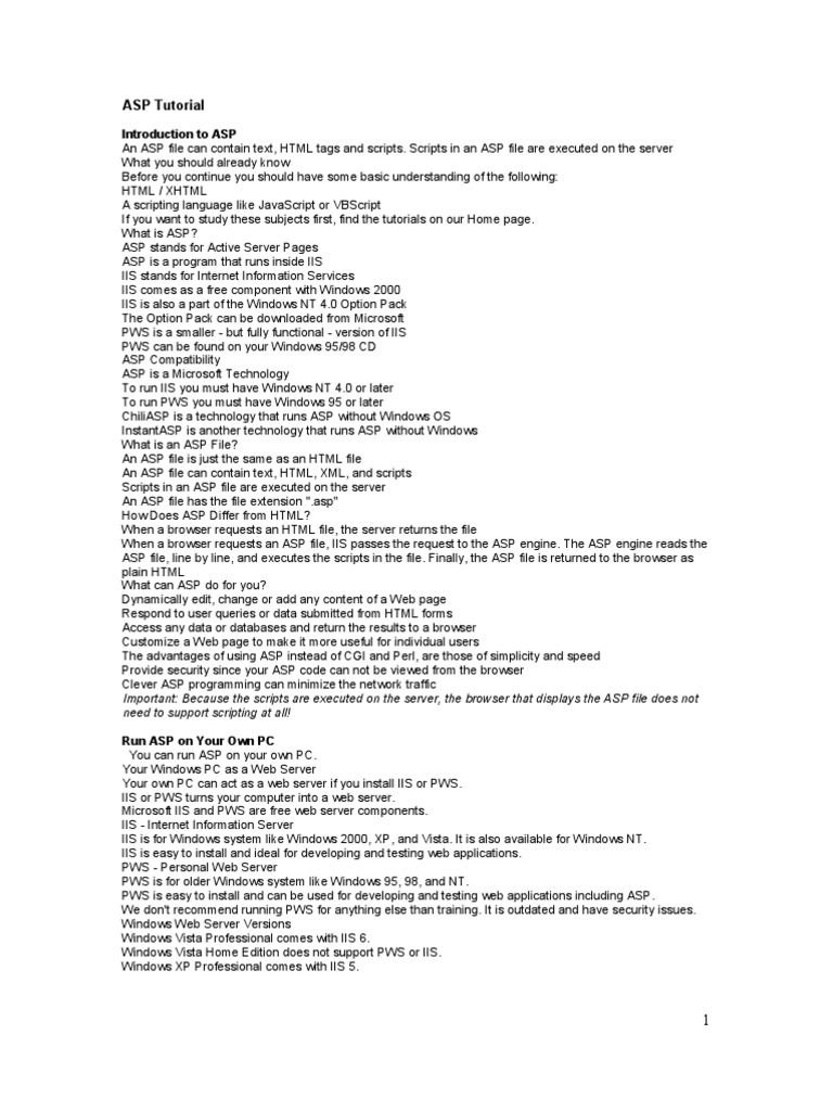 Asp Tutorial Pdf Internet Information Services Cookie