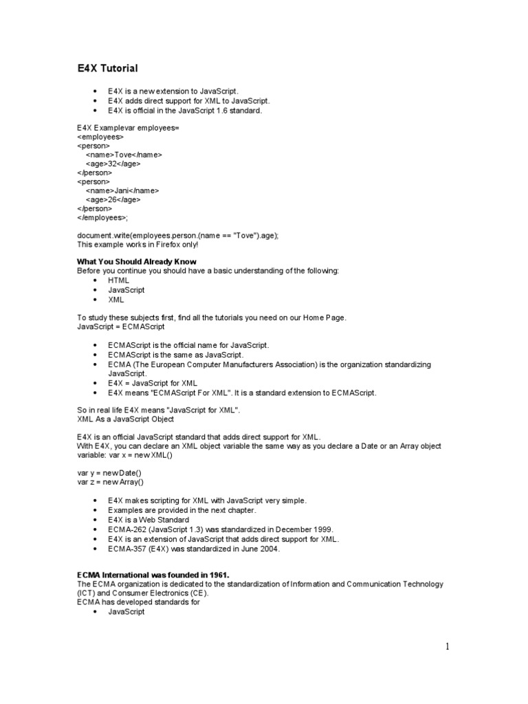 E4X Tutorial | PDF | Java Script | Xml