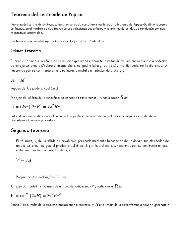 Teoremas de Pappus-Guldin: Áreas y Volúmenes | PDF | Geometría | Espacio