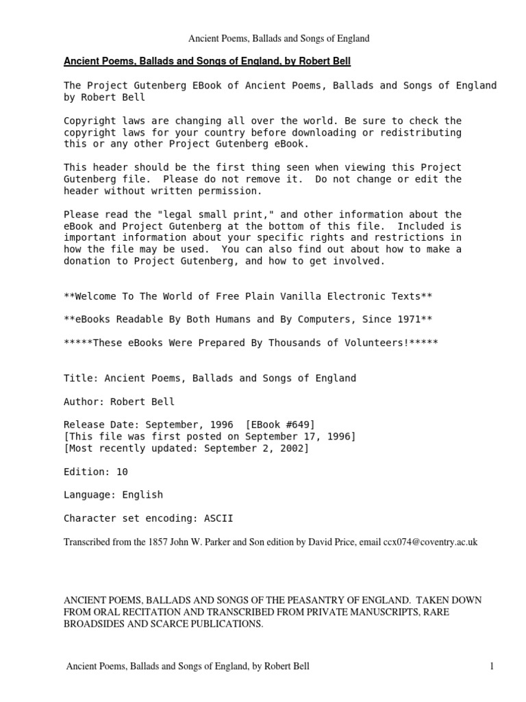 Ancient Poems, Ballads, and Songs of The Peasantry of England by ...