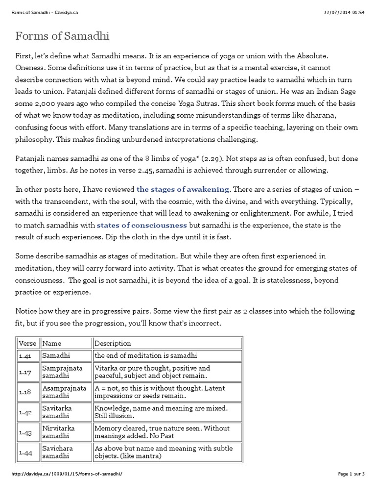 Forms of Samadhi - Davidya - Ca PDF | PDF | Yoga | Hindu Philosophy