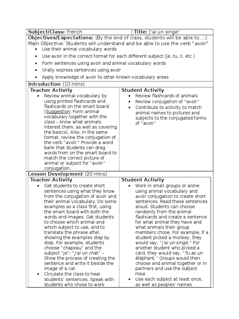 French Udl Lesson Plan | PDF | Syntax | Semantics