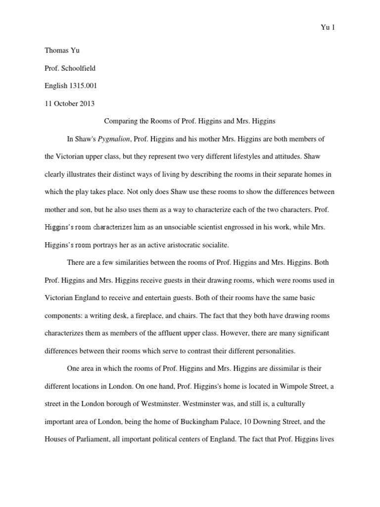 Comparing The Rooms of Prof. Higgins and Mrs. Higgins | PDF | Pygmalion ...