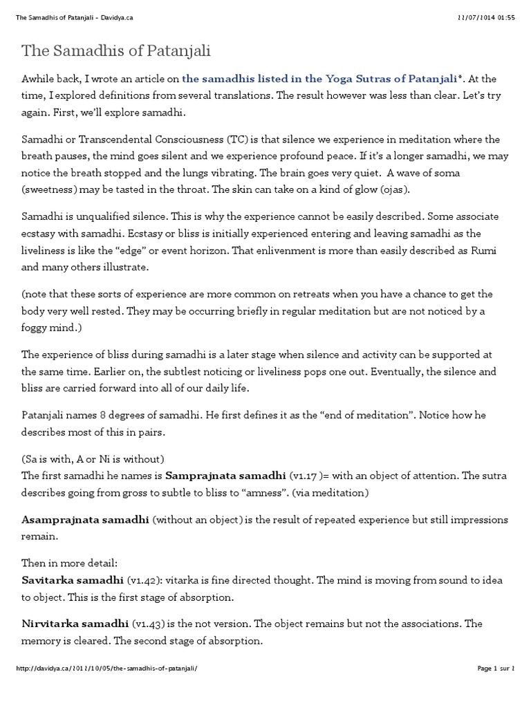 The Samadhis of Patanjali - Davidya - Ca PDF | PDF | Neoplatonism | Meditation