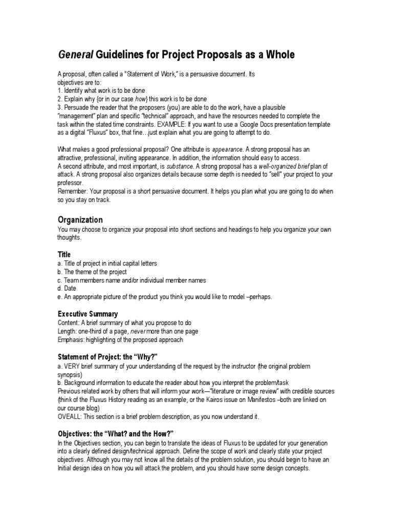 General Guidelines For Project Proposals As A Whole: Organization | PDF ...