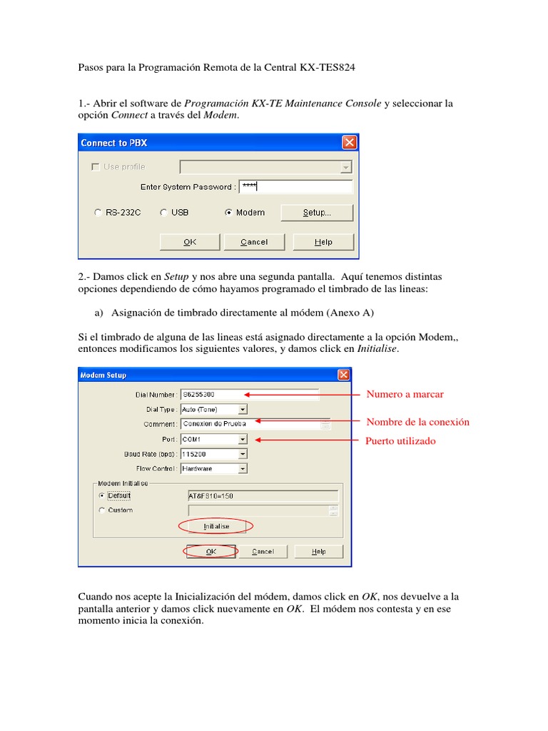 Guia para Conexion Por Modem Tes824 PDF | PDF | Módem | Informática