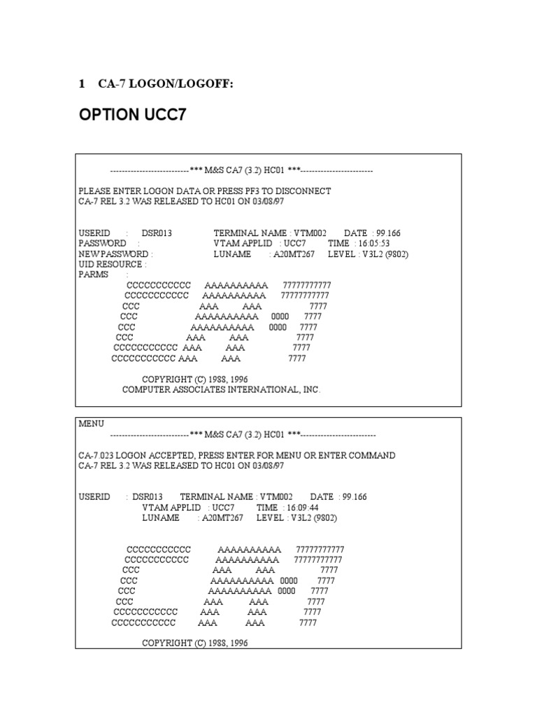 Option Ucc7: 1 Ca-7 Logon/Logoff | PDF | Input/Output | Computer ...