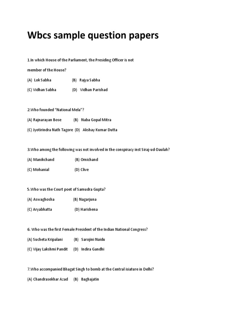 Wbcs Sample Question Papers | PDF | Stem Cell | Blood