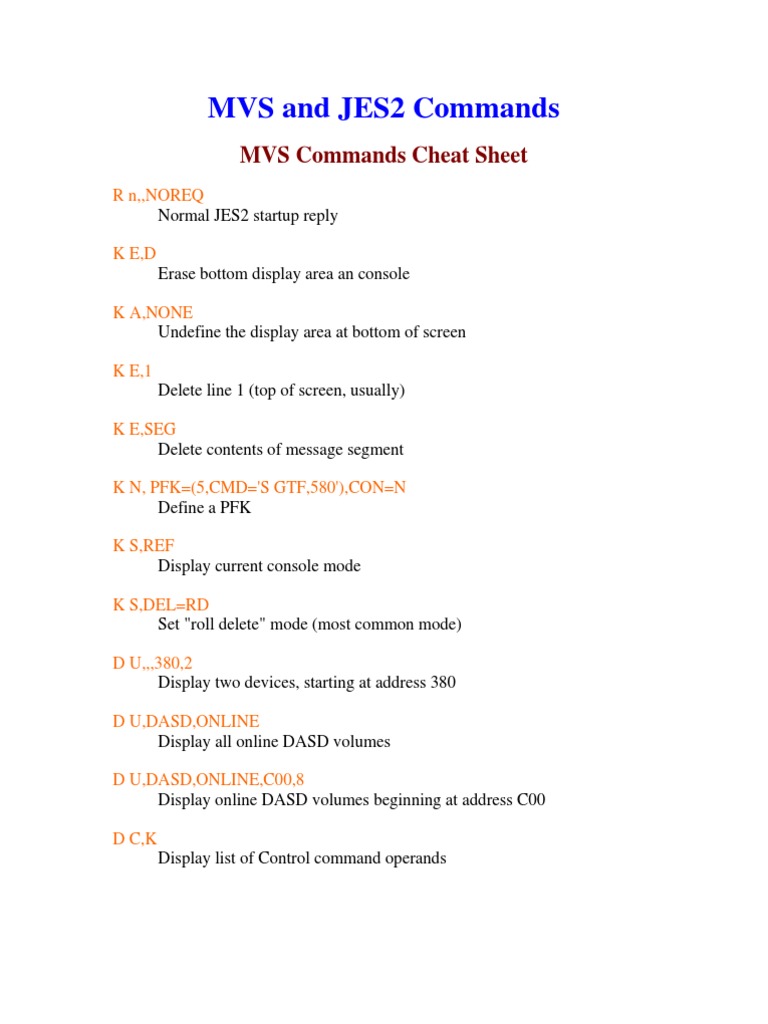 MVS and JES2 Command Cheat Sheet | PDF | Computers