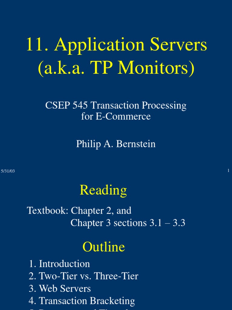 Application Servers (A.k.a. TP Monitors) : CSEP 545 Transaction Processing For E-Commerce Philip ...