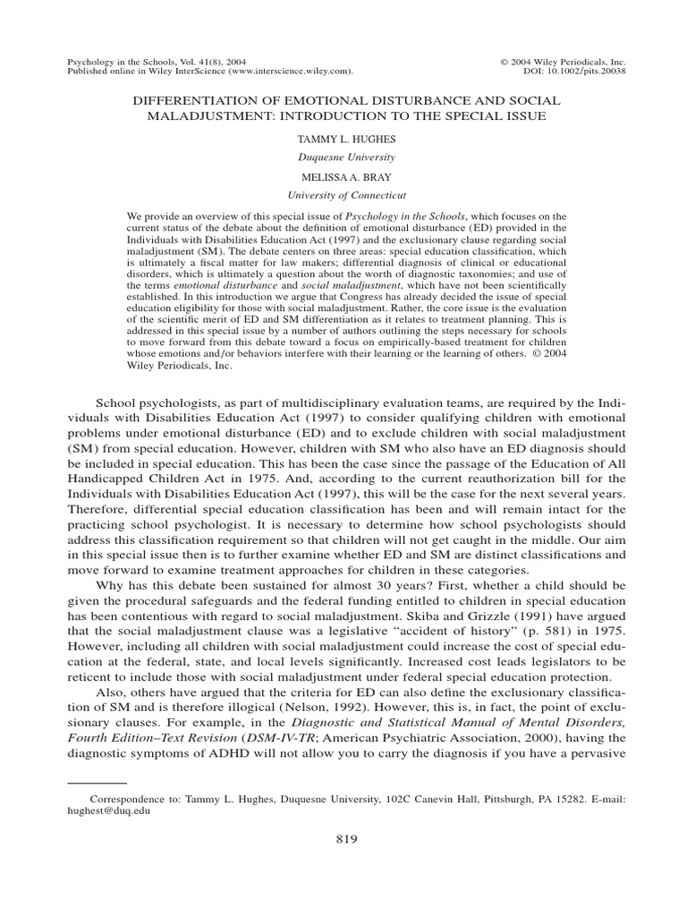 A4 Differentiation of Emotional Disturbance and Social Maladjustment ...