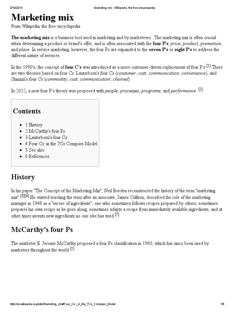 Marketing Mix - Wikipedia, The Free Encyclopedia | PDF | Marketing ...