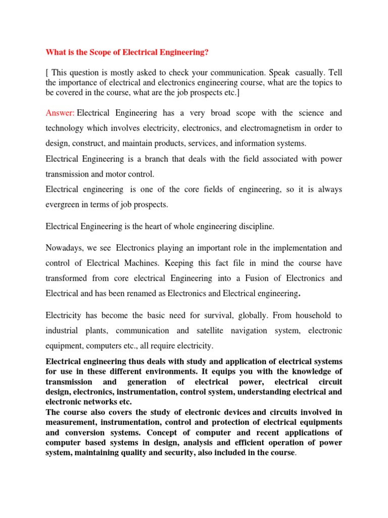 What Is The Scope of Electrical Engineering | PDF | Control System ...