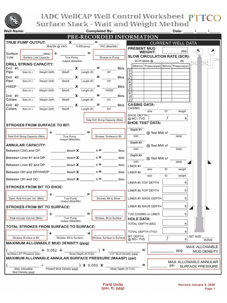 IADC Worksheet Wait and Weight Method Surface Stack | PDF