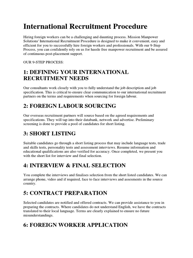 International Recruitment Procedure | Recruitment | Employee Retention