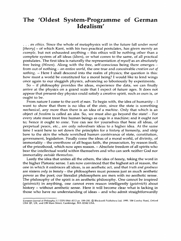 6 The Oldest System-Programme of German Idealism' | PDF | Idealism | Reason
