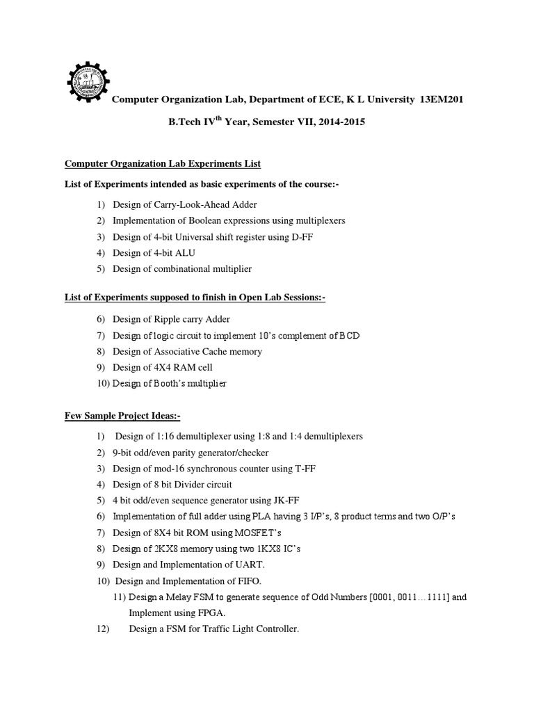 Computer Organization Lab | Download Free PDF | Logic Gate | Electronic ...