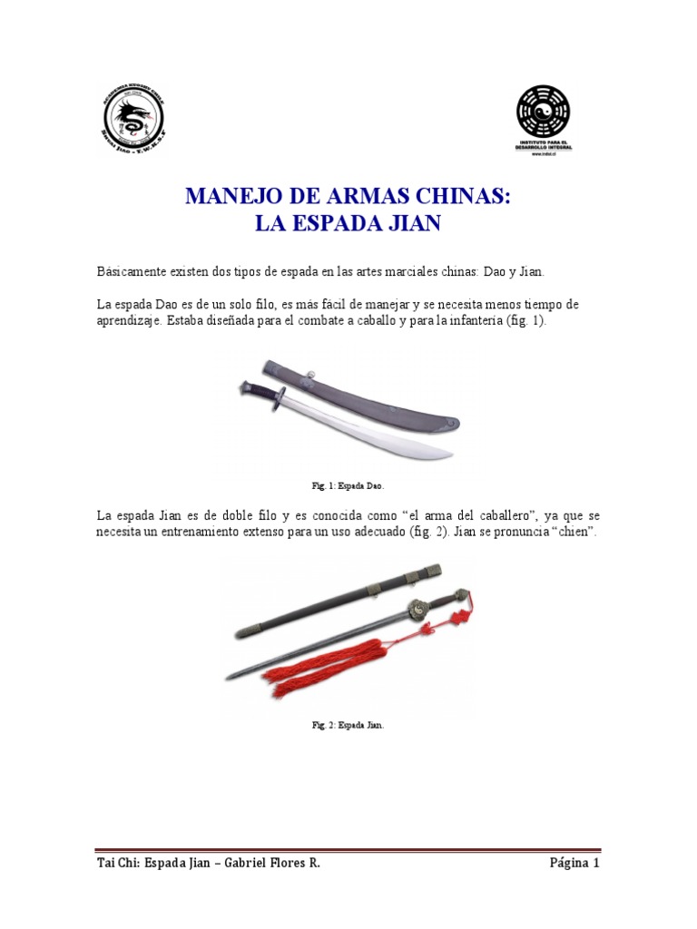 Espada China Clásica: Las Partes de La Espada Jian | PDF