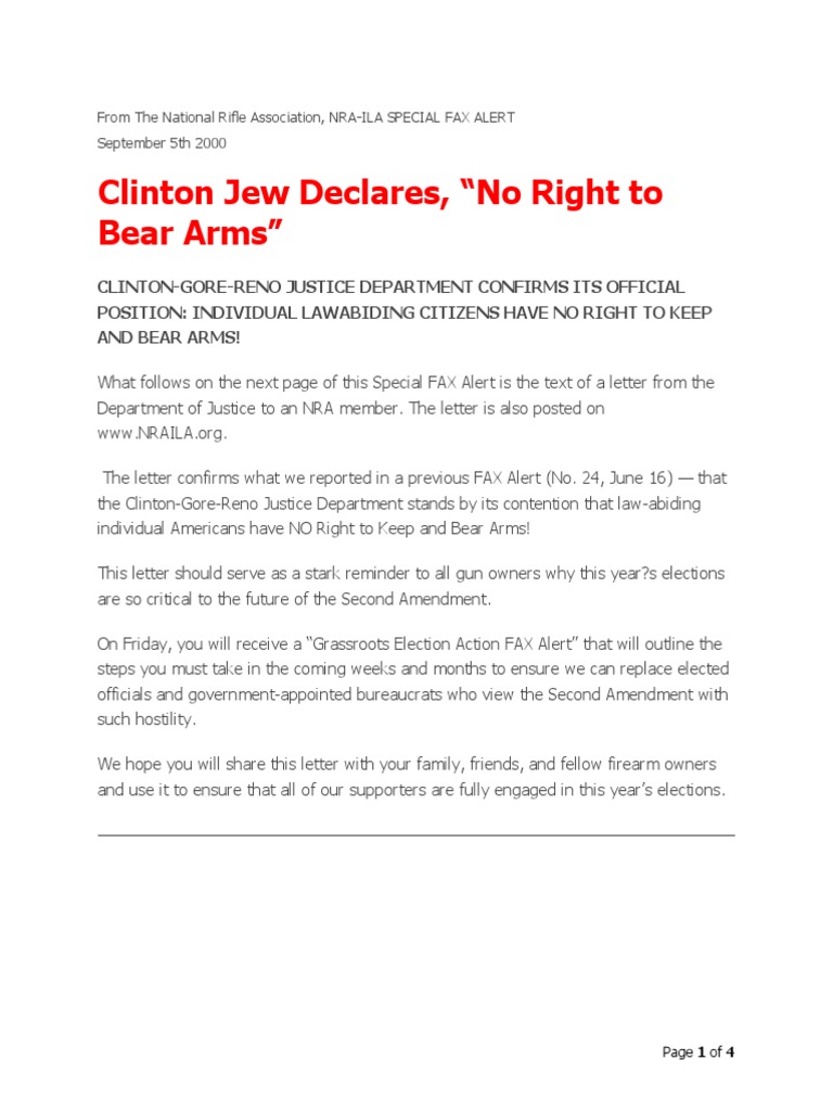 Clinton Jew Declares No Right To Bear Arms | PDF | Second Amendment To ...
