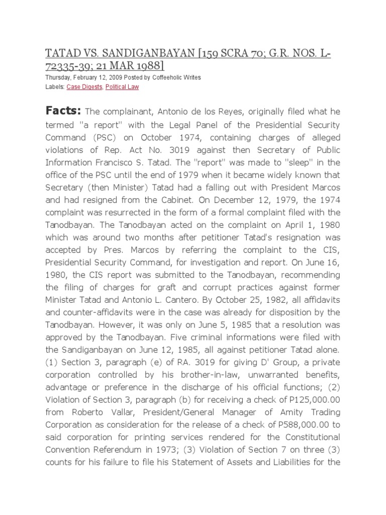 Tatad VS | PDF | Complaint | Separation Of Powers