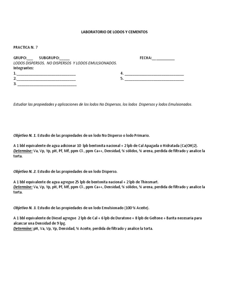 Practica 7 - Lodos Dispersos, No Dispersos y Lodos Emulsionados | PDF ...