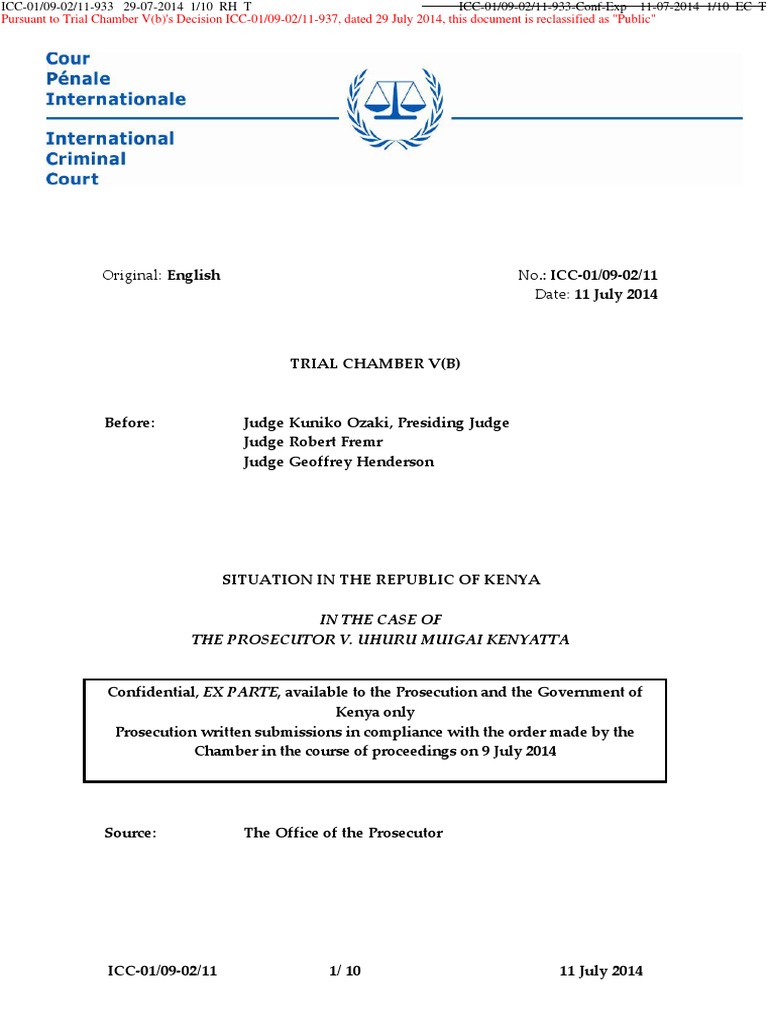 ICC Prosecution Written Submissions in Compliance With The Order Made by The Chamber in The ...