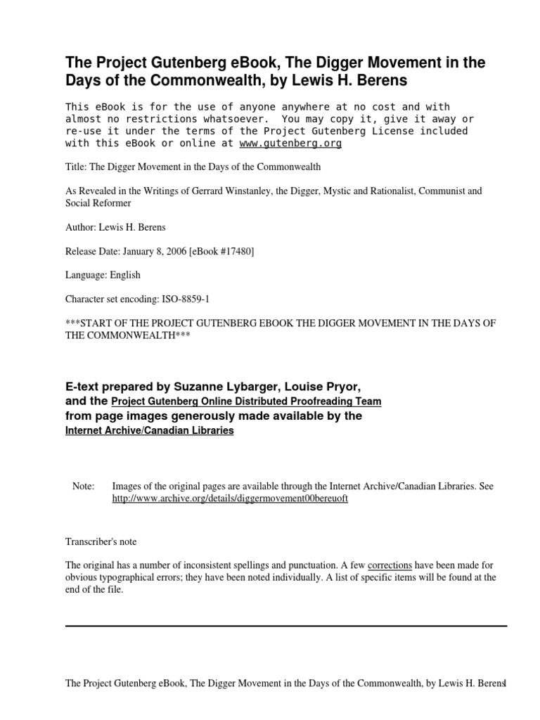 The Project Gutenberg Ebook, The Digger Movement in The Days of The ...