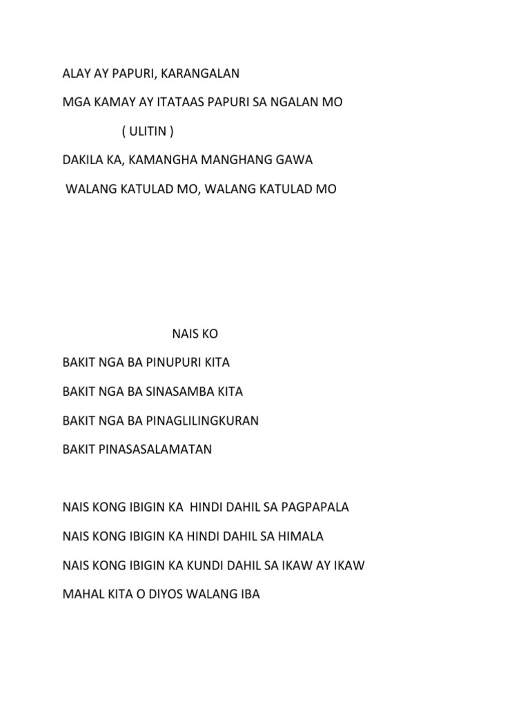 Alay Ay Papuri (You Deserve The Glory TAGALOG) /NAIS KO /DI PWEDENG ...