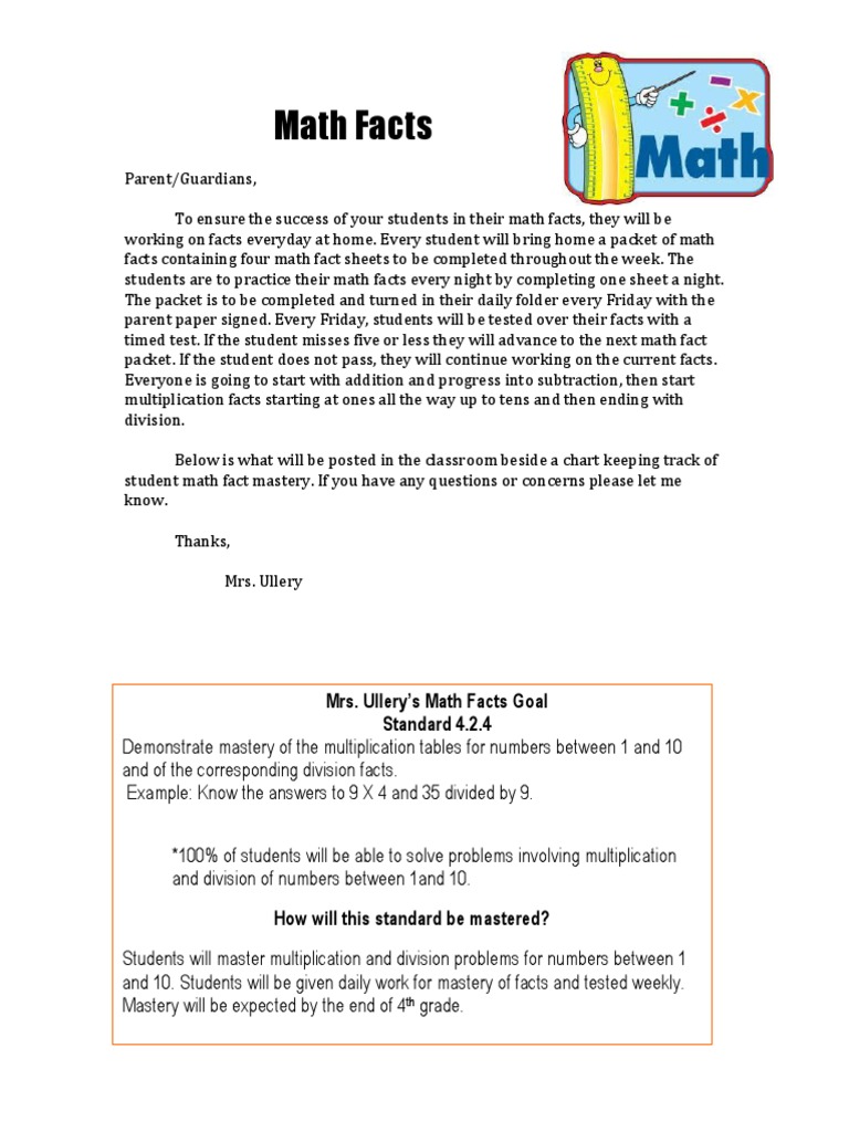 Parent Letter Math Facts | PDF
