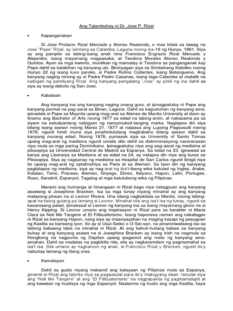 Ang Talambuhay Ni DR | PDF