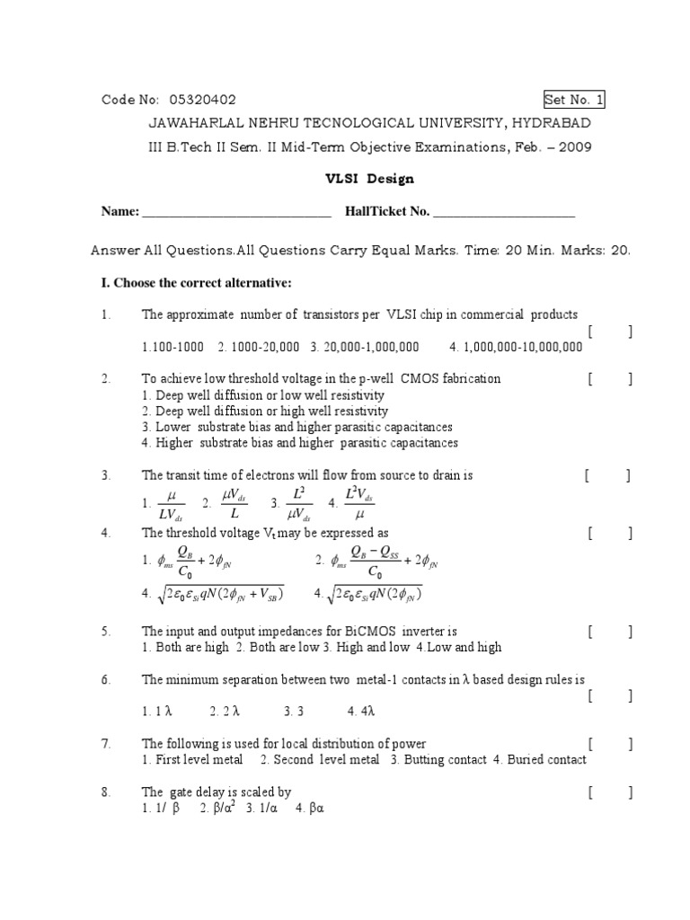 Vlsi Design Quiz Paper | PDF | Mosfet | Field Effect Transistor