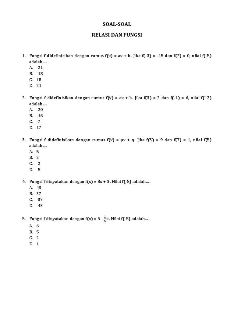Soal-Soal Relasi Dan Fungsi | PDF