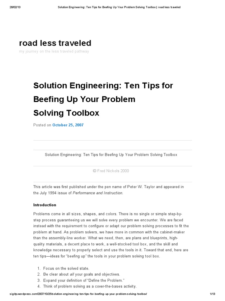 Ten Tips For Beefing Up Your Problem Solving Toolbox - Road Less Traveled | PDF | Business