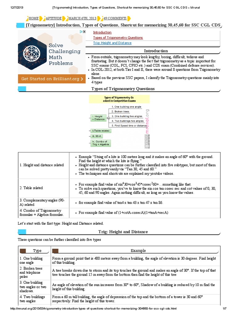 (Trigonometry) Introduction, Types of Questions, Shortcut For ...