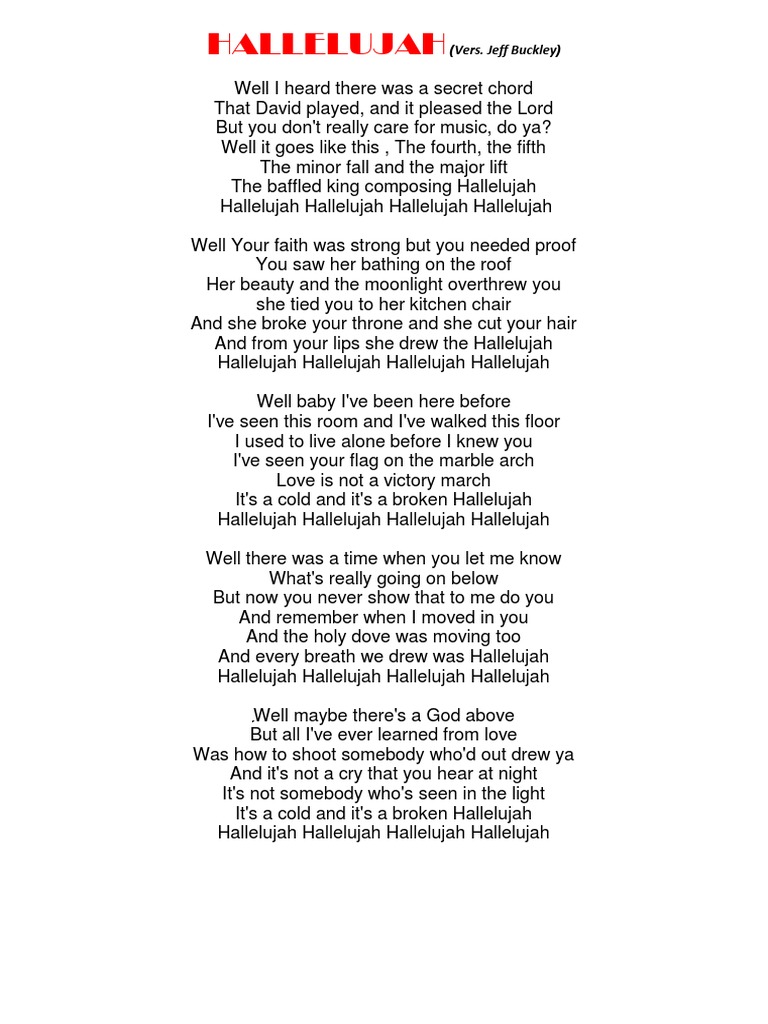 Hallelujah: (Vers. Jeff Buckley) | PDF | Poetry