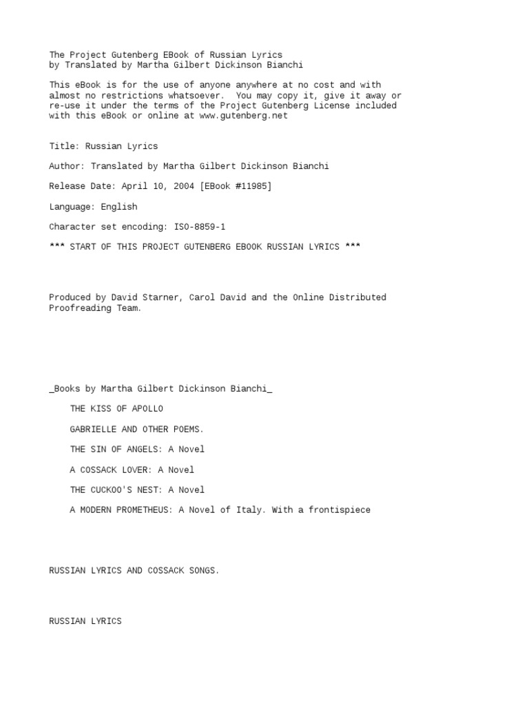 Russian Lyrics | PDF | Alexander Pushkin | Project Gutenberg