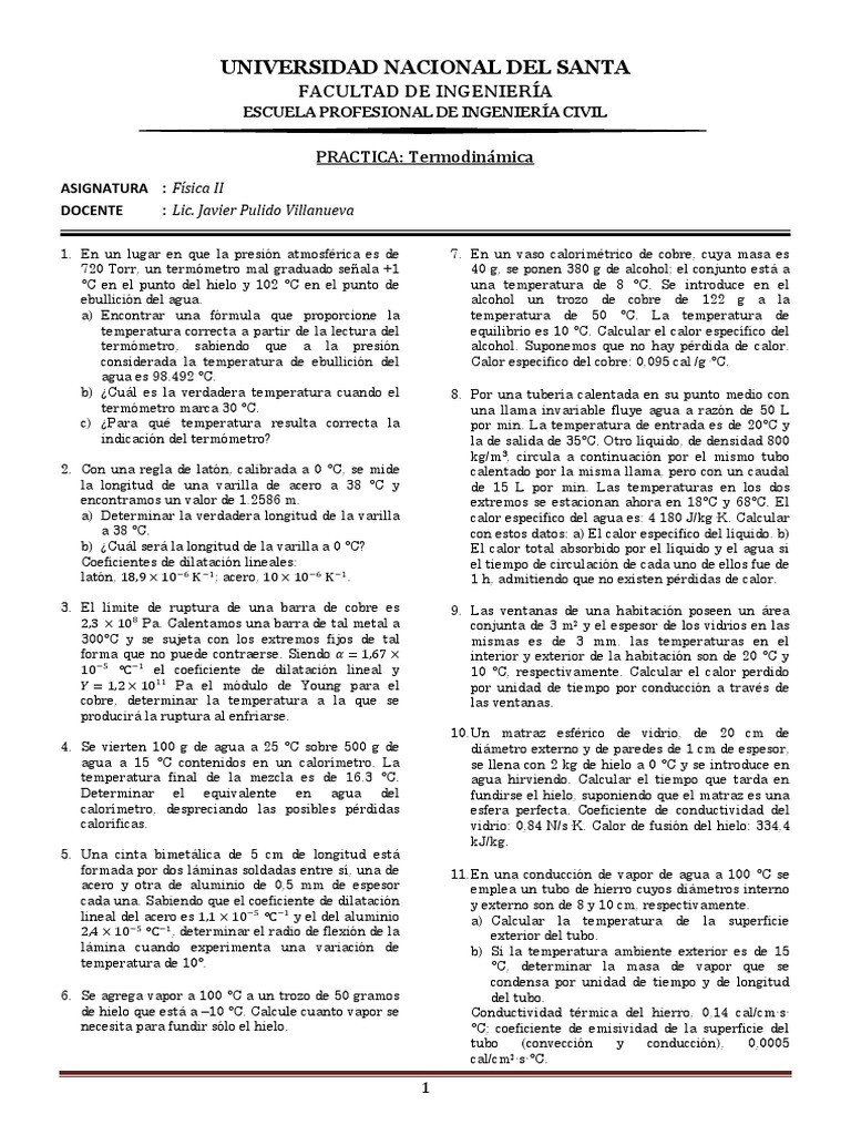 Practica Termodinamica PDF | PDF | Conduccion termica | Calor
