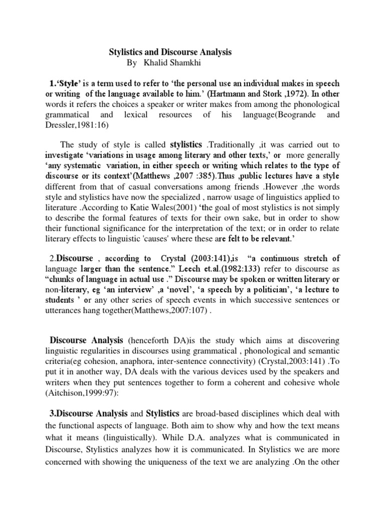 Stylistics And Discourse Analysis Linguistics Sociolinguistics