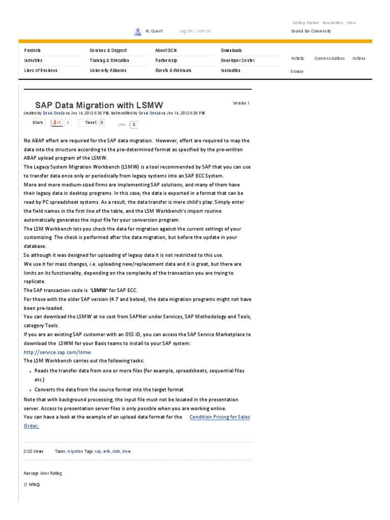 SAP Data Migration With LSMW - SCN | PDF | Data | Computer Data
