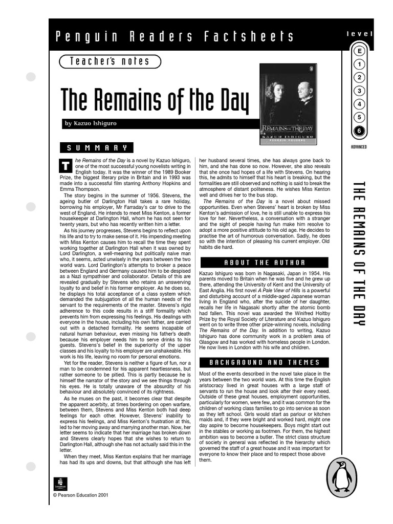 The Remains of The Day: Penguin Readers Factsheets | PDF