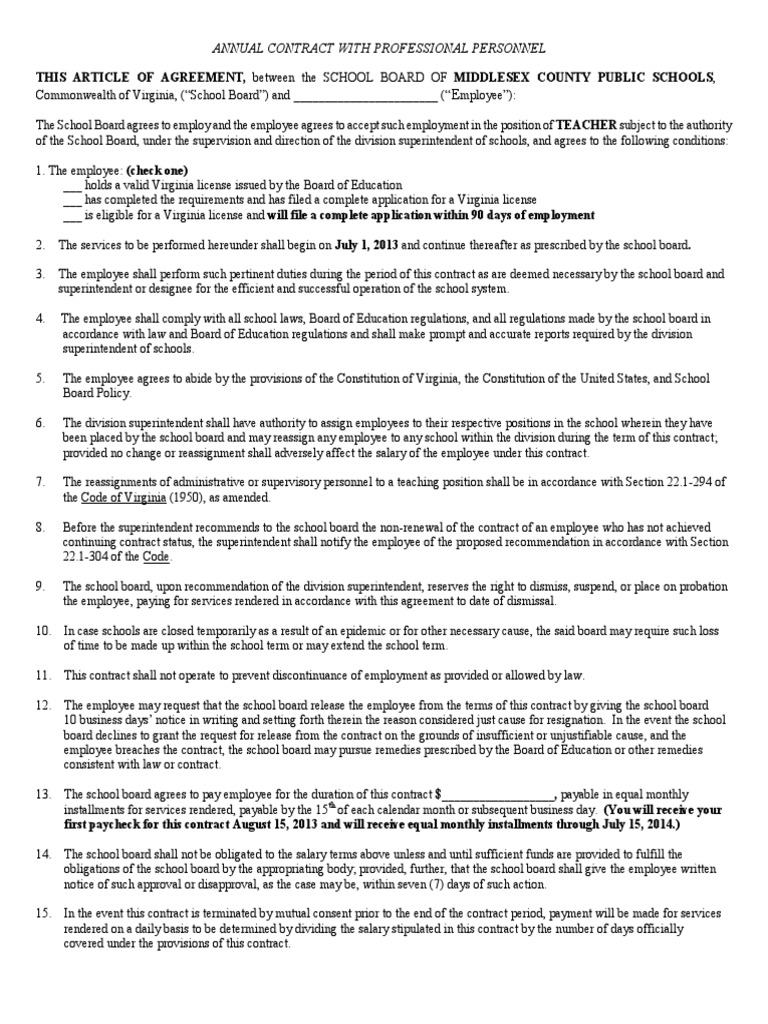 Sample Teacher Contract | PDF | Employment | Salary