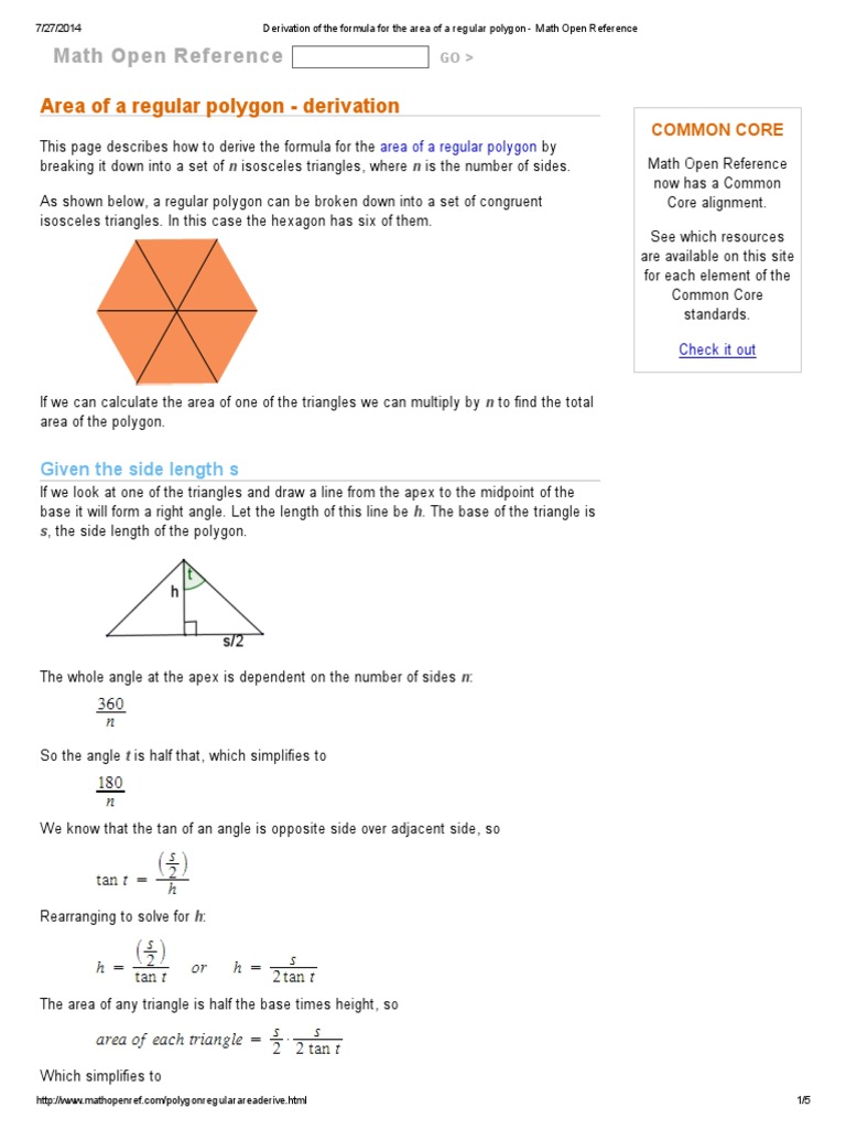 Regular Polygon Area Formula Derivation | PDF | Area | Rectangle